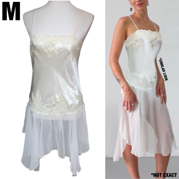Intimates & Sleepwear | Vintage White Satin Lace Sheer Babydoll ...